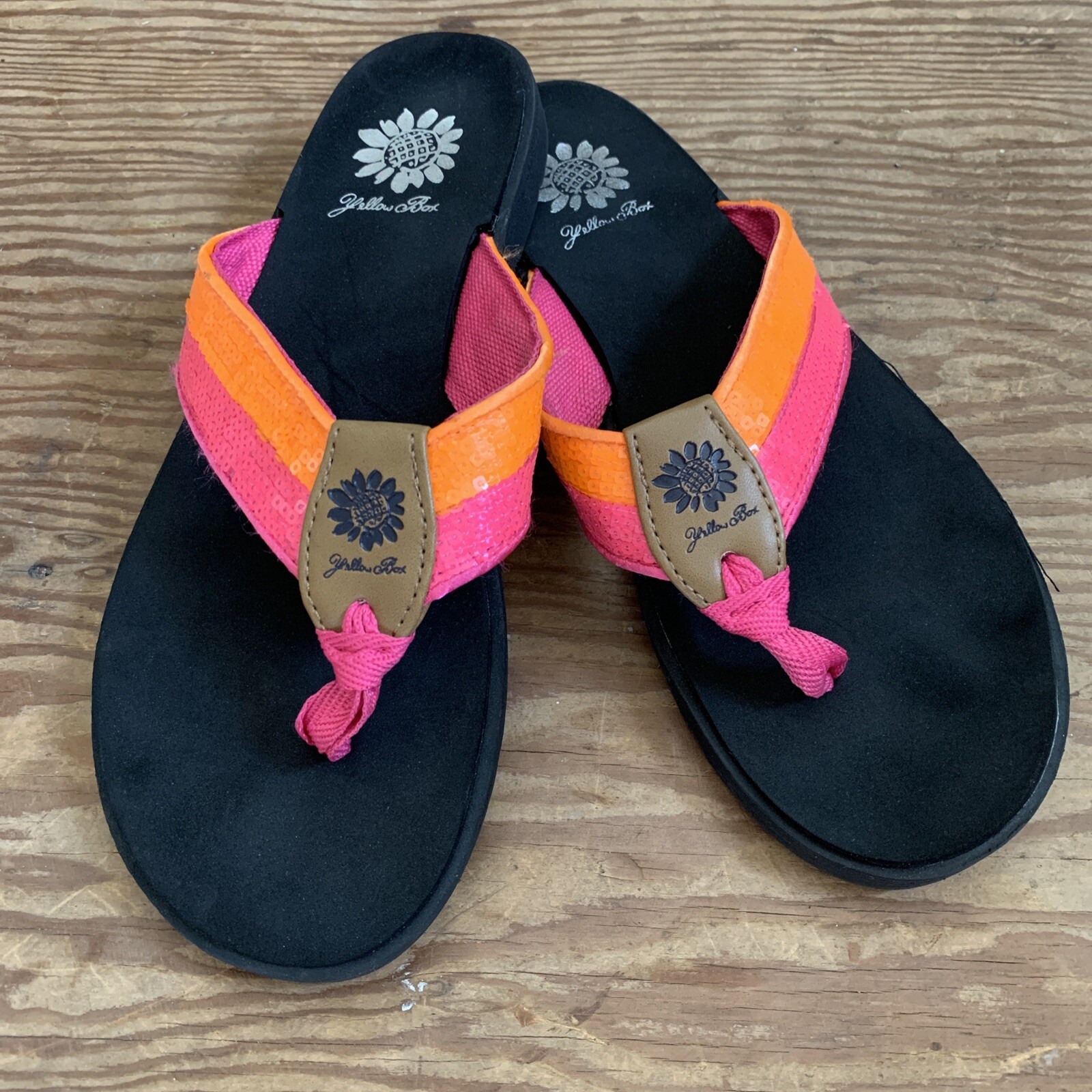 YELLOW BOX Black Pink Orange Sequin Thong Sandals Fli… - Gem