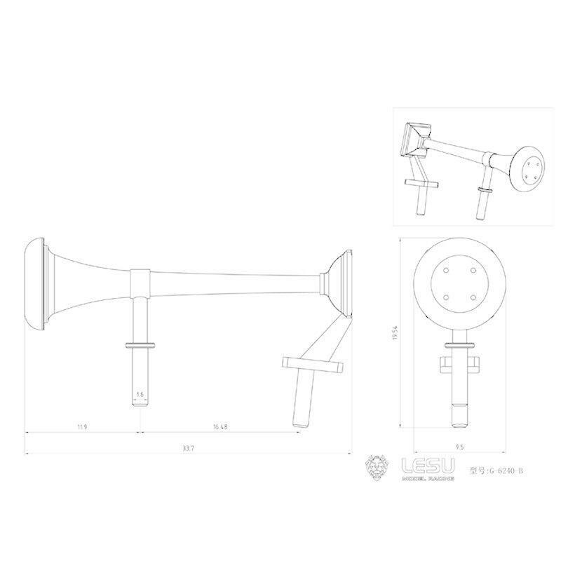 Metal Trumpet Whistle Horn B for LESU 1/14 FH16 RC Tractor Truck Car ...