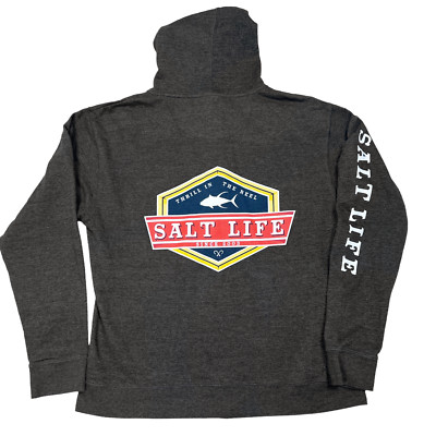 Salt Life Mens XL Gray Full Zip Fishing Hoodie Jacket Thrill In The ...