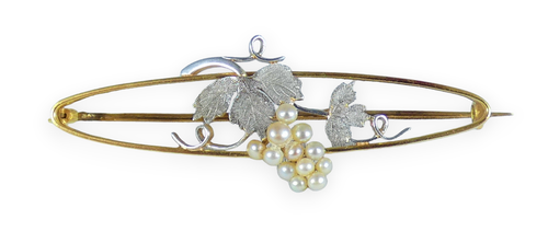 Antique Vintage Solid 15ct Yellow Gold Platinum Pearl Bunch of Grapes ...