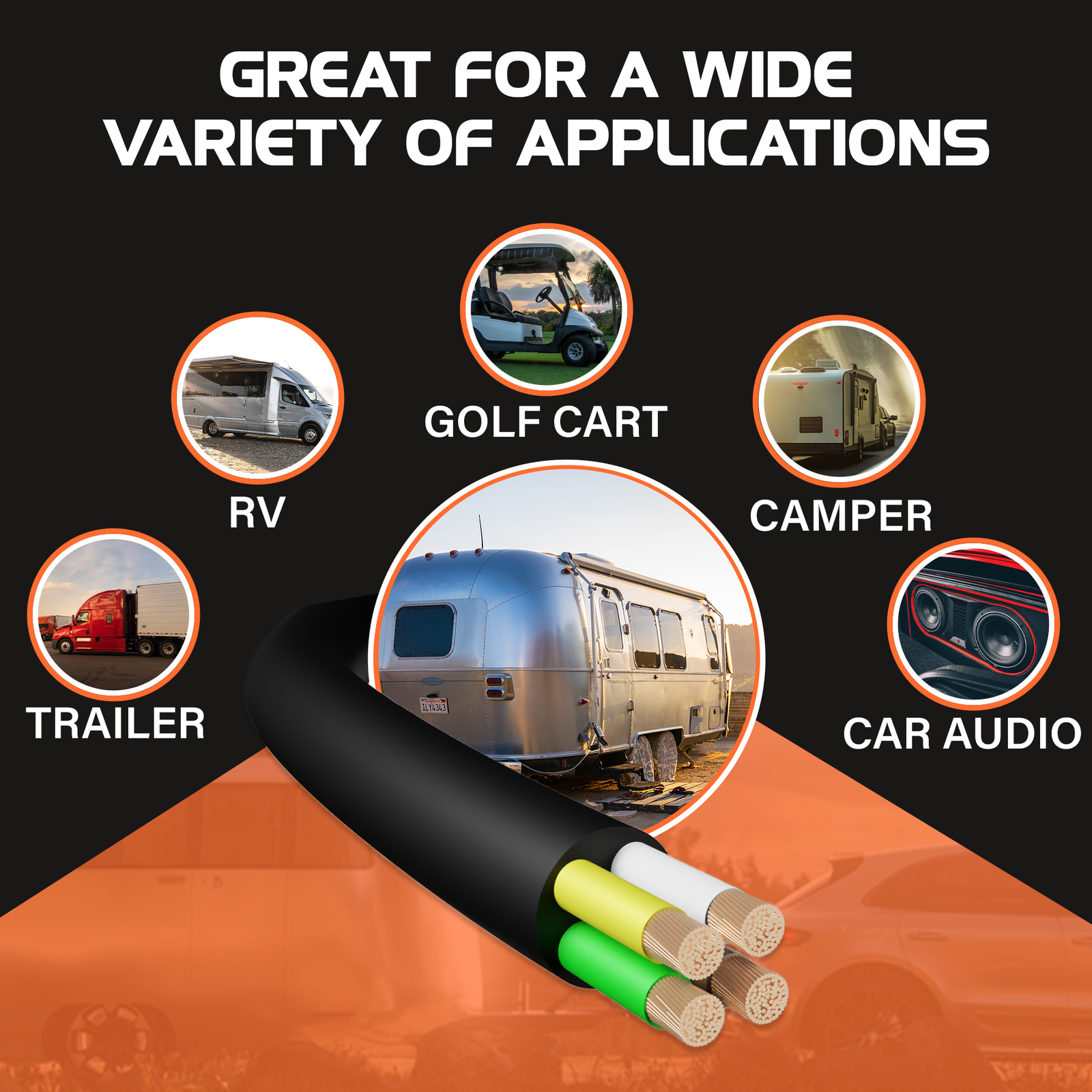 4 Way Trailer Wire 14Ga. 25ft Insulated Stranded Copper Clad Cable ...