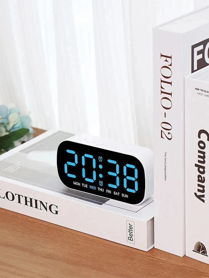LED Electric Digital Alarm Clock Mains Power Mirror Display Bedroom ...