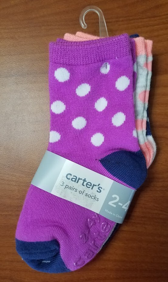 NEW CARTERS BABY GIRLS SOCK 3 PAIR PACK NAVY PURPLE PEACH POLKA DOTS 2 ...