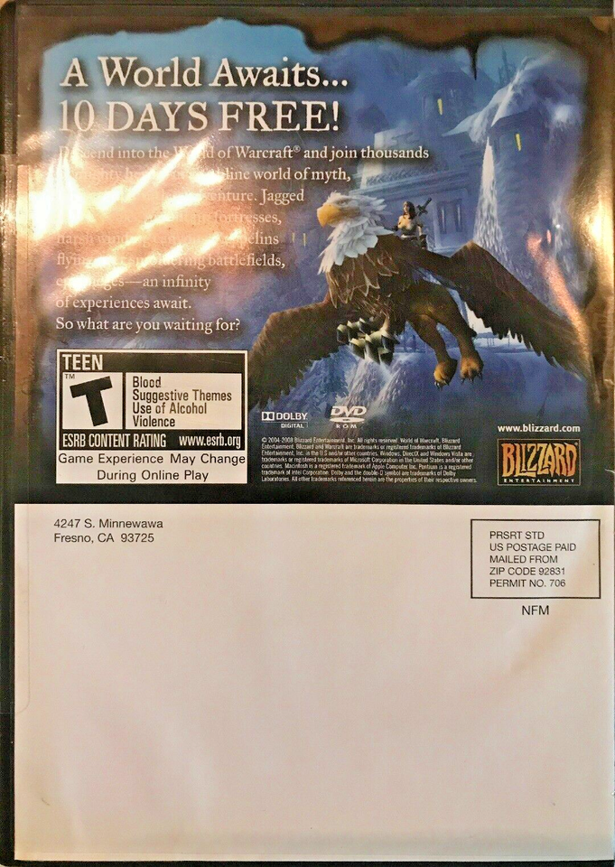 World of Warcraft 10-Day Trial Edition DVD-ROM Direct Mail Blizzard ...