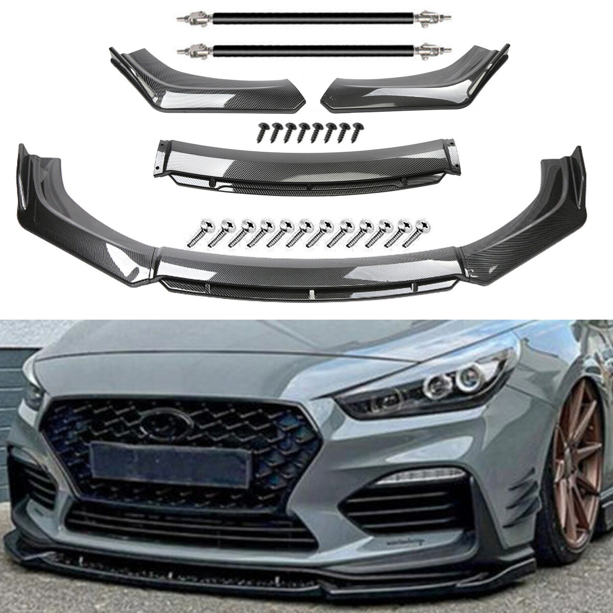 For Hyundai I30N MK3 Front Bumper Lip Splitter Spoiler Carbon Fiber ...