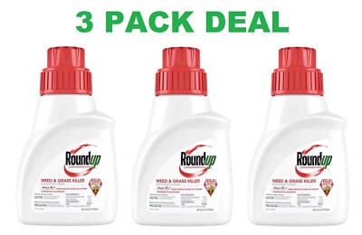 3 PACK Roundup Concentrate Plus Weed and Grass Killer 16 oz w/Easy Cap ...