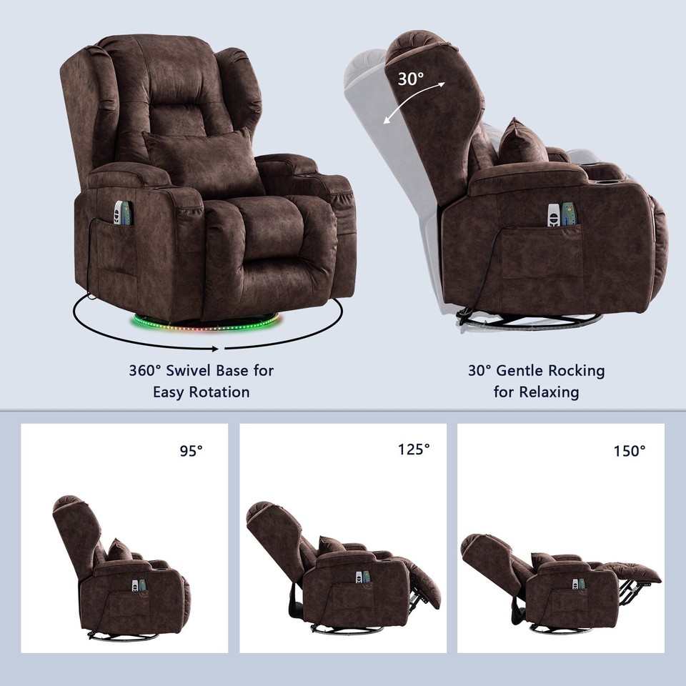 Swivel Glider Rocker Recliner Power Rocking Chair with Massage and ...