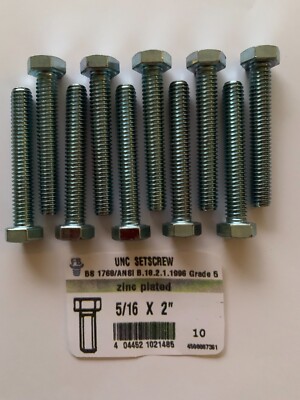 5/16 UNC X 2″ Hexagon Set Screws Full Threaded High Tensile BZP Pack 10 ...