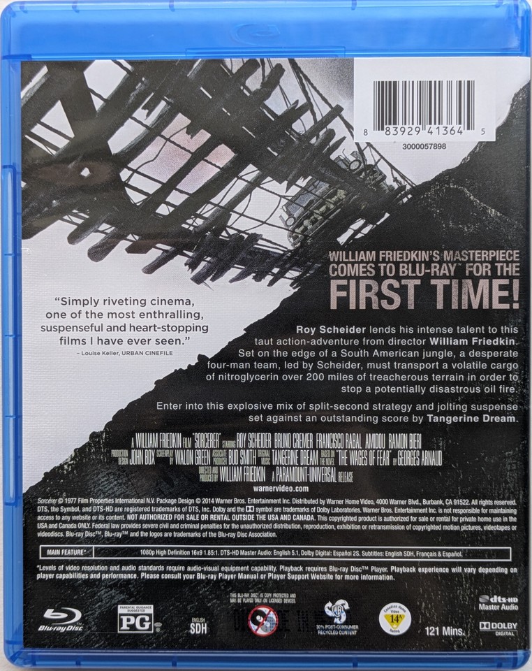 SORCERER Blu Ray (Warner Bros, 1977) Roy Scheider, William Friedkin ...