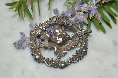 Antique William Kerr Sterling Silver Cherub Floral Brooch Pin Art ...