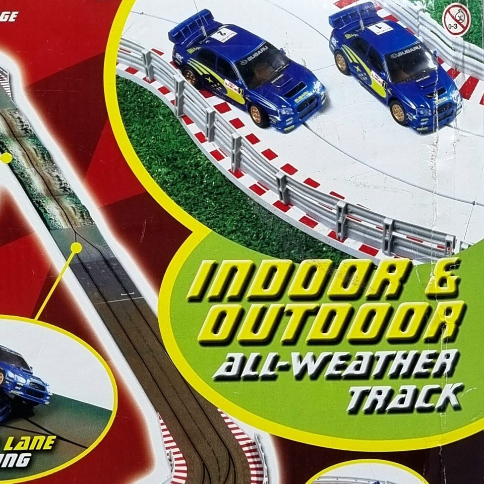 Hot Trax 1:32 RC Slot Car Racing Set Subaru Rally Cars 8m Track Lights ...