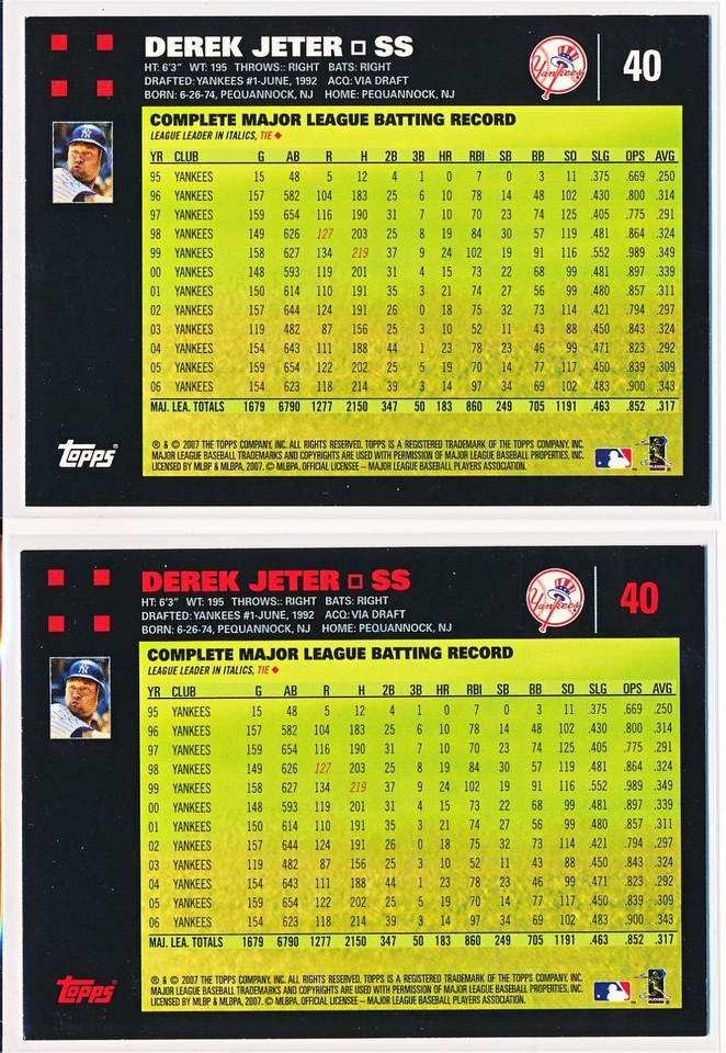 DEREK JETER 2007 TOPPS (MICKEY MANTLE GEORGE BUSH) #40 REGULAR & RED ...
