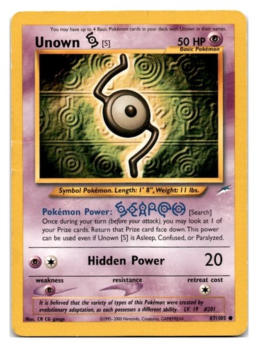 Pokemon Neo Destiny Set COMMON Unown 87/105 | eBay