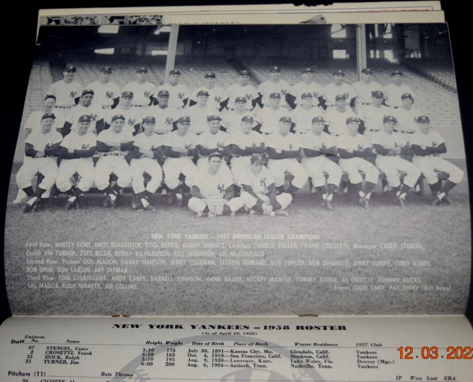 "1958 NY YANKEES YEARBOOK" Berra, Mantle, Ford et al, 47 Pages Pre ...