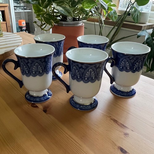 Vintage Bombay Co Cobalt Blue White Arabasque Platinum Trim Coffee Tea ...