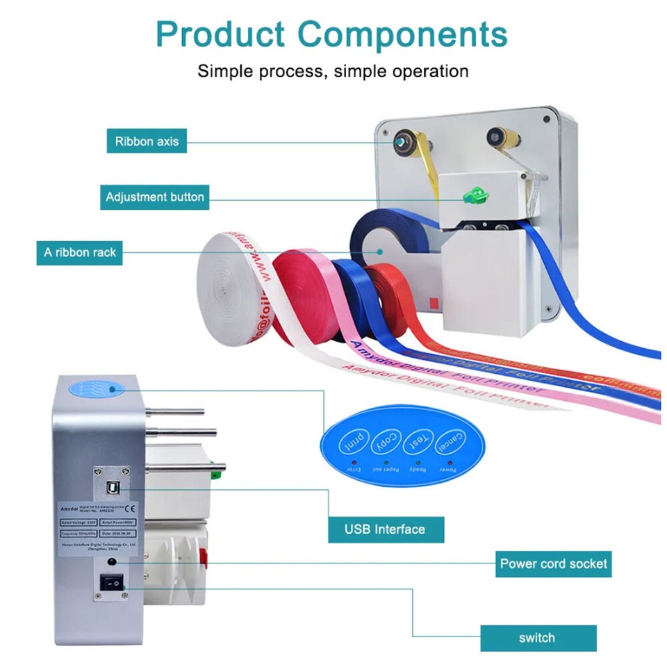 Digital ribbon printer, satin ribbon printing machine hot stamping foil ...