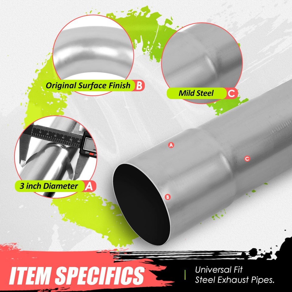 8pcs 3" OD Custom Mild Steel Mandrel Exhaust Tubing Bend Straight Pipe ...