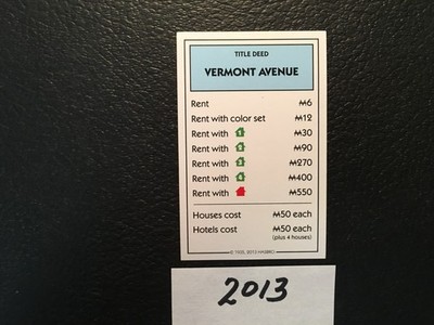 Monopoly 2013 VERMONT AVENUE Title Deed Card Replacement Card | eBay