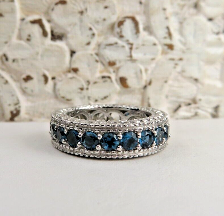 GORGEOUS DALLAS PRINCE BLUE AND WHITE TOPAZ STERLING SILVER BAND RING ...