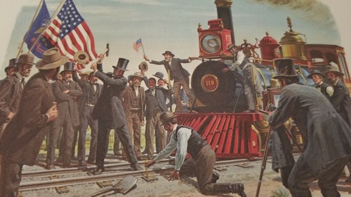 First TRANSCONTINENTAL RAILROAD LINE COMPLETED 1944 3 cent CPRR UPRR ...