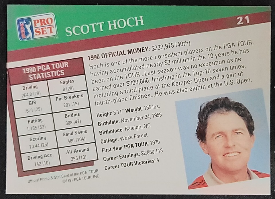 1991 Pro Set PGA Tour #21 Scott Hoch | eBay