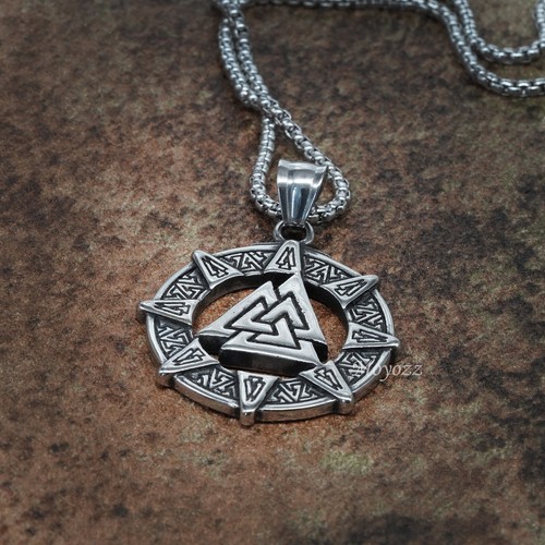 Stainless Steel Mens Viking Norse Slavic Pagan Valknut Pendant Necklace ...