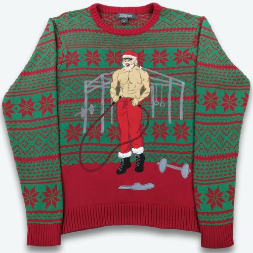 Mens Ugly Christmas Sweater Medium Santa Muscle Fitness Gym Workout 33 ...