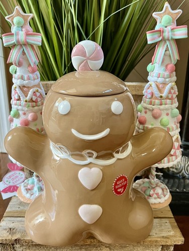 NEW Peppermint & Pine Gingerbread Girl Canister/Cookie Jar with Pink ...