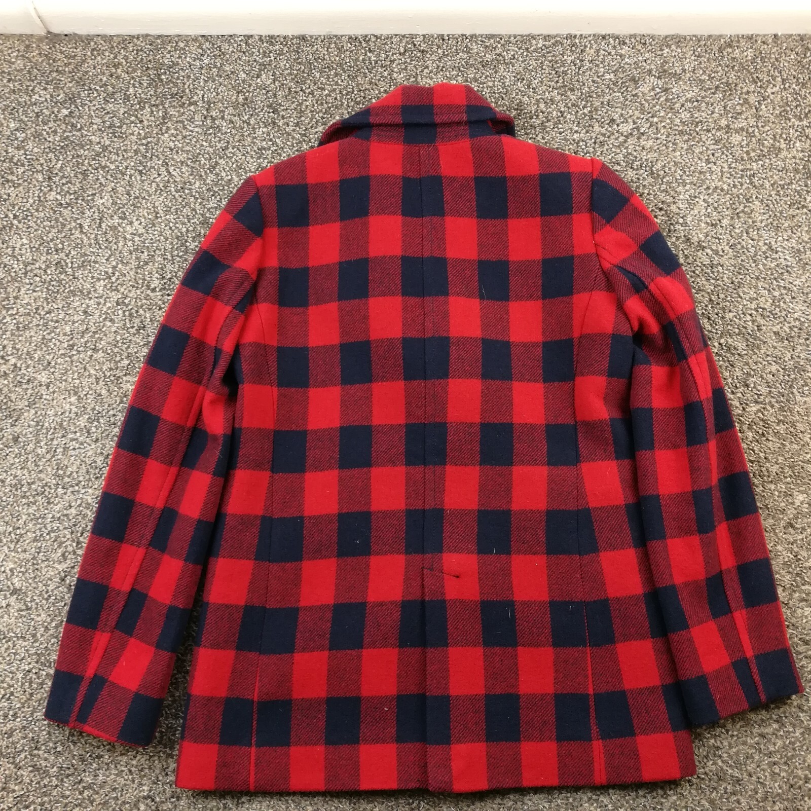 J Crew Pea Coat Wool Double Breasted Buffalo Plaid Checked Red Blue ...