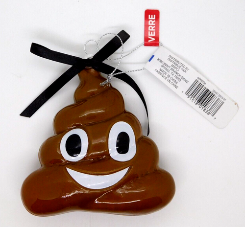 Ornament Christmas Poop Emoji Glass Smiling Poo Meme 4" Brown Ashland ...