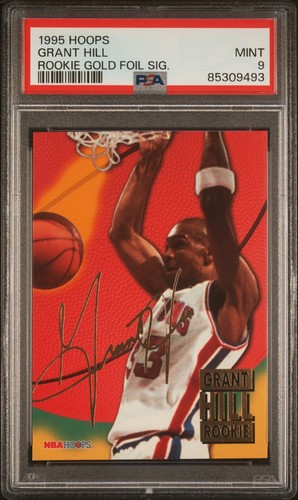PSA 9 MINT 1995 HOOPS GRANT HILL ROOKIE GOLD FOIL SIGNATURE RC PISTONS ...