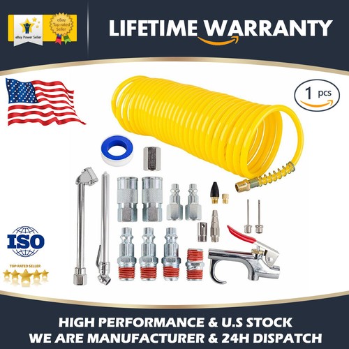 1/4" NPT 25Ft Recoil Hose Gun Nozzles Air Compressor Accessory Kit Tool ...