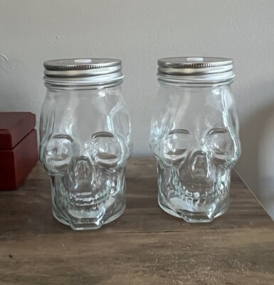 GLASS SKULL MASON JARS WITH LID AND STRAW OPENING - 16 OZ SET OF 2 | eBay