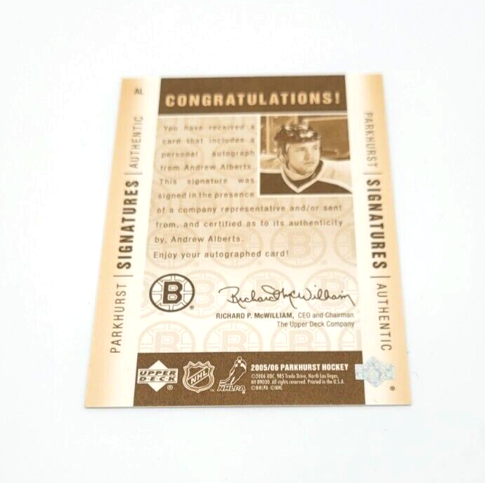 2005-2006 Parkhurst Authentic Signatures Andrew Alberts RC Boston ...