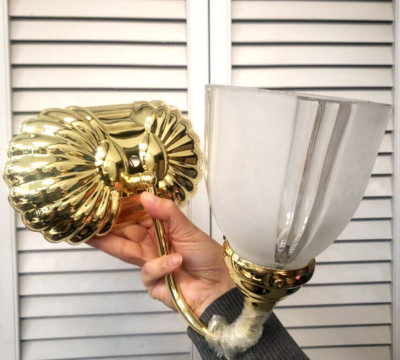 WALL MOUNT GOLD POLISHED BRASS ONE LIGHT SCONE W GLASS SHADE LIGHT 5515 ...