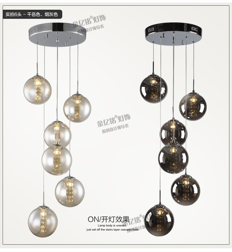 Modern glass ball Lighting Pendant Lamp LED Crystal Ceiling Light ...