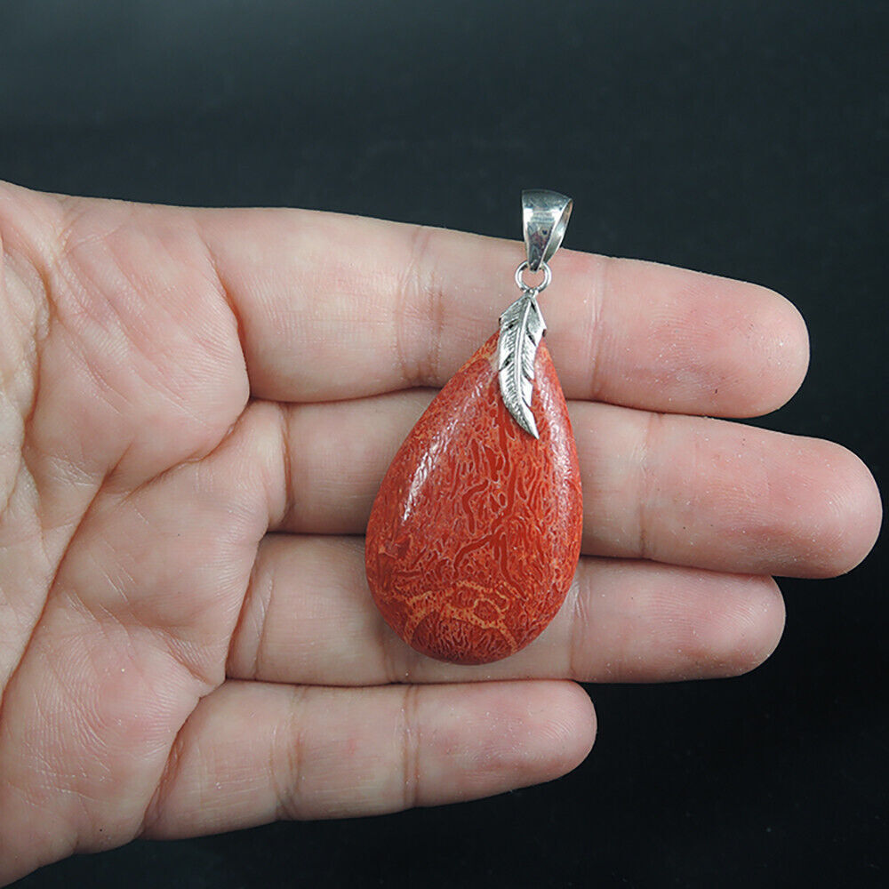 925 Sterling Silver Teardrop Shape Red Coral Pendant Hand Made Jewelry ...
