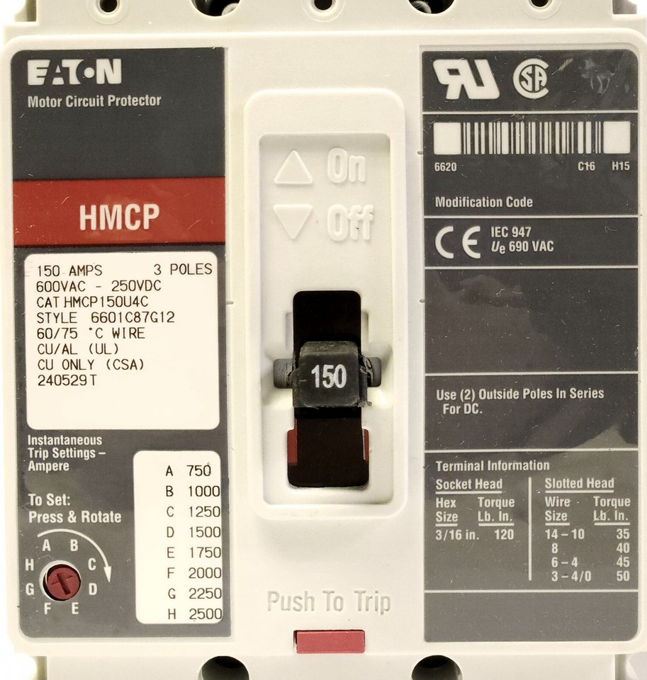 EATON CUTLER HAMMER HMCP150U4C 150 AMP Type HMCP Motor Circuit ...