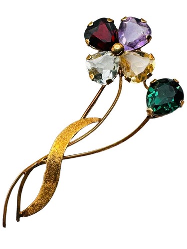 ESTATE 18k Gold Multi Gemstone Flower Pin Brooch | eBay