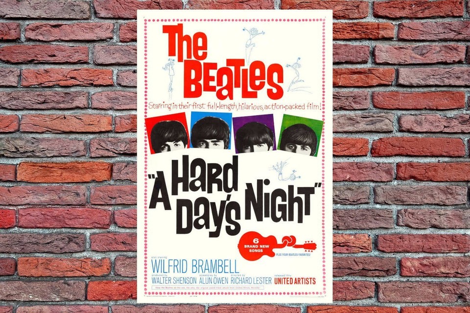 1964 A HARD DAYS NIGHT THE BEATLES VINTAGE MOVIE POSTER PRINT 24x16 ...