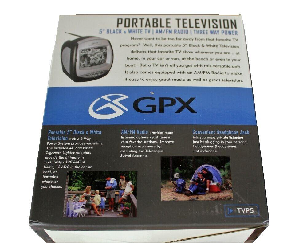 GPX TVP5 Portable Tv 5” Black White AM-FM Radio 3 Way Power | eBay