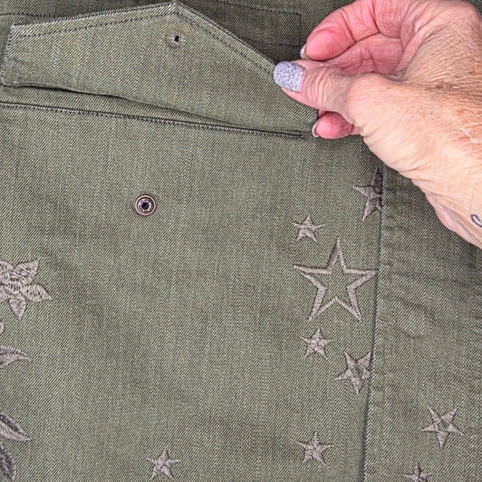 Johnny Was Workshop Military Jacket Small Zhenya Army Green Embroidery ...