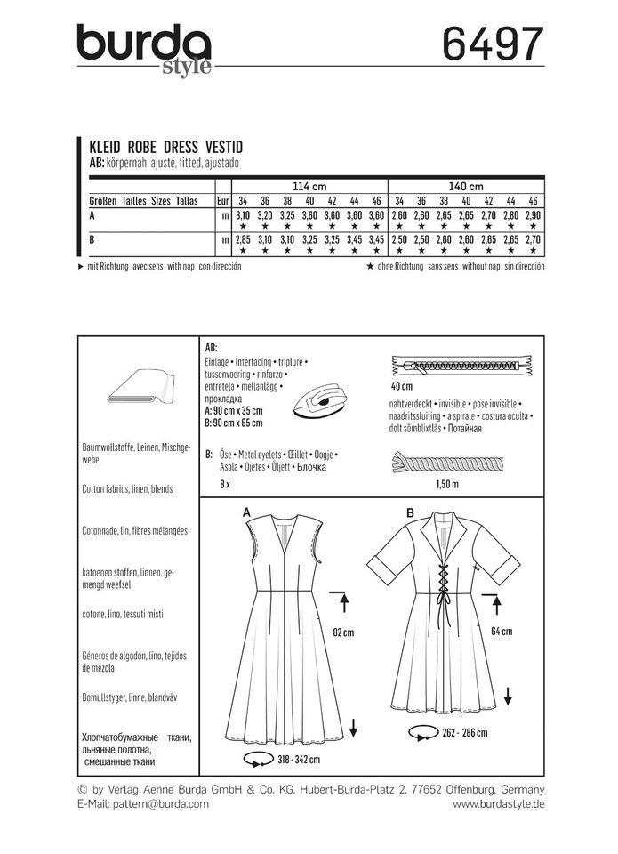 BURDA 6497 DRESSES MISSES' Sewing Pattern Sizes 8 - 20 Skill: EASY | eBay