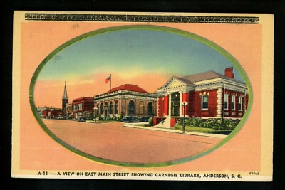 Post Office postcard South Carolina SC Anderson Carnegie library flag ...