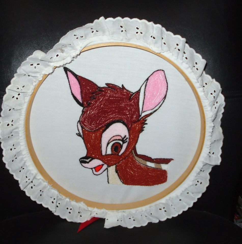 HANDMADE BAMBI CROSS STITCH HANGING IN 12" ROUND WOODEN HOOP | eBay