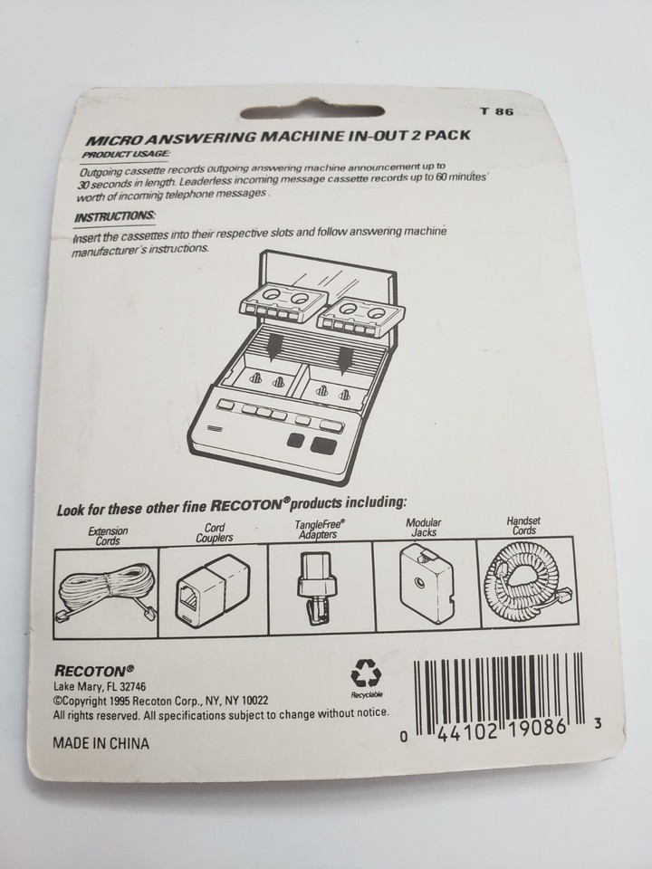 RECOTON - Sealed 2 Pack of MC-60 Micro-Cassettes 60 Second/60 Minute ...