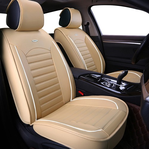 Universal Fit Beige Leather Car Seat Cover Front Rear Cushion Full Set ...