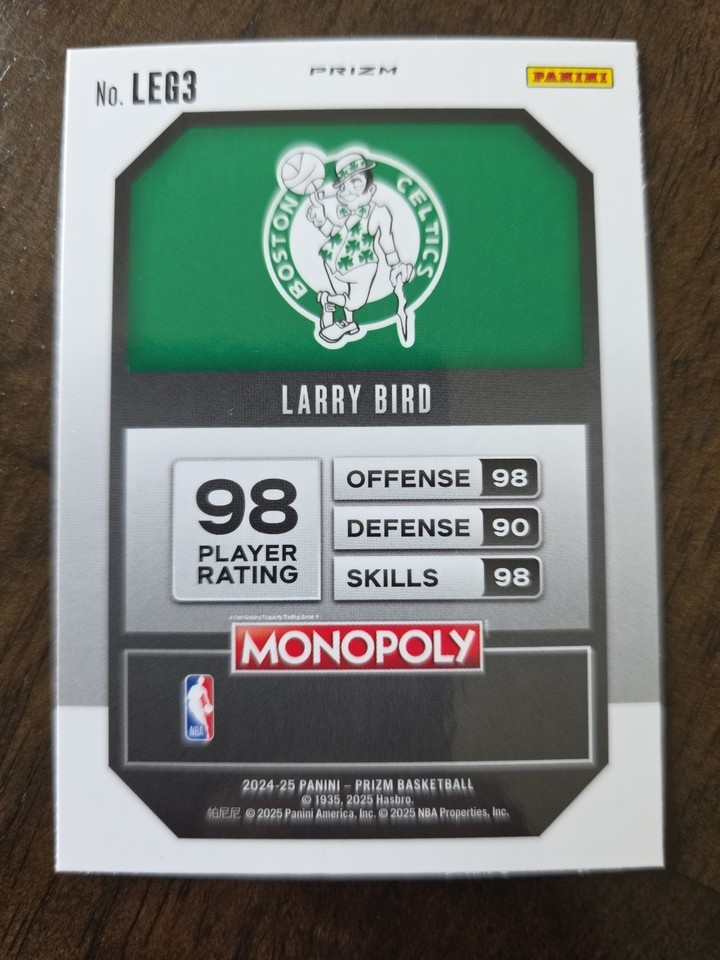 2024-25 Prizm Monopoly Larry Bird Prizm Error "Collector's SP" Back Of ...
