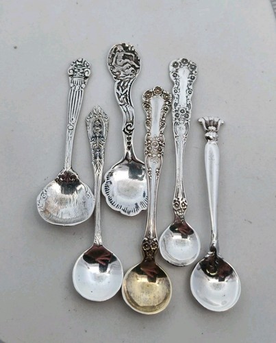 Lot of 6 Vintage or Antique Sterling Silver Salt Spoons Different ...