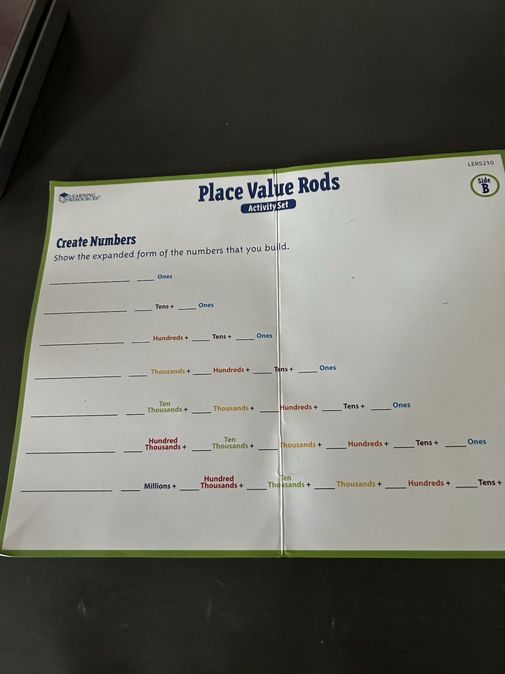 Learning Resources Place Value Rods Activities, 2 sided Chart, Several ...